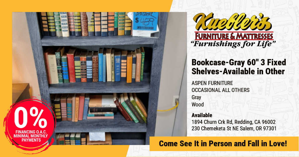 Bookcase-Gray 60″ 3 Fixed Shelves-Available in Other Sizes | Kuebler's ...