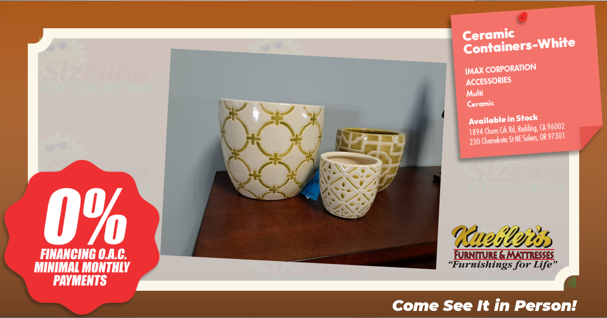 Ceramic Containers-White and Tan In Various Patterns | Kuebler's Furniture