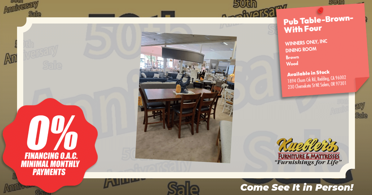 Pub Table-Brown-With Four Upholstered Chairs and Upholstered Bench ...